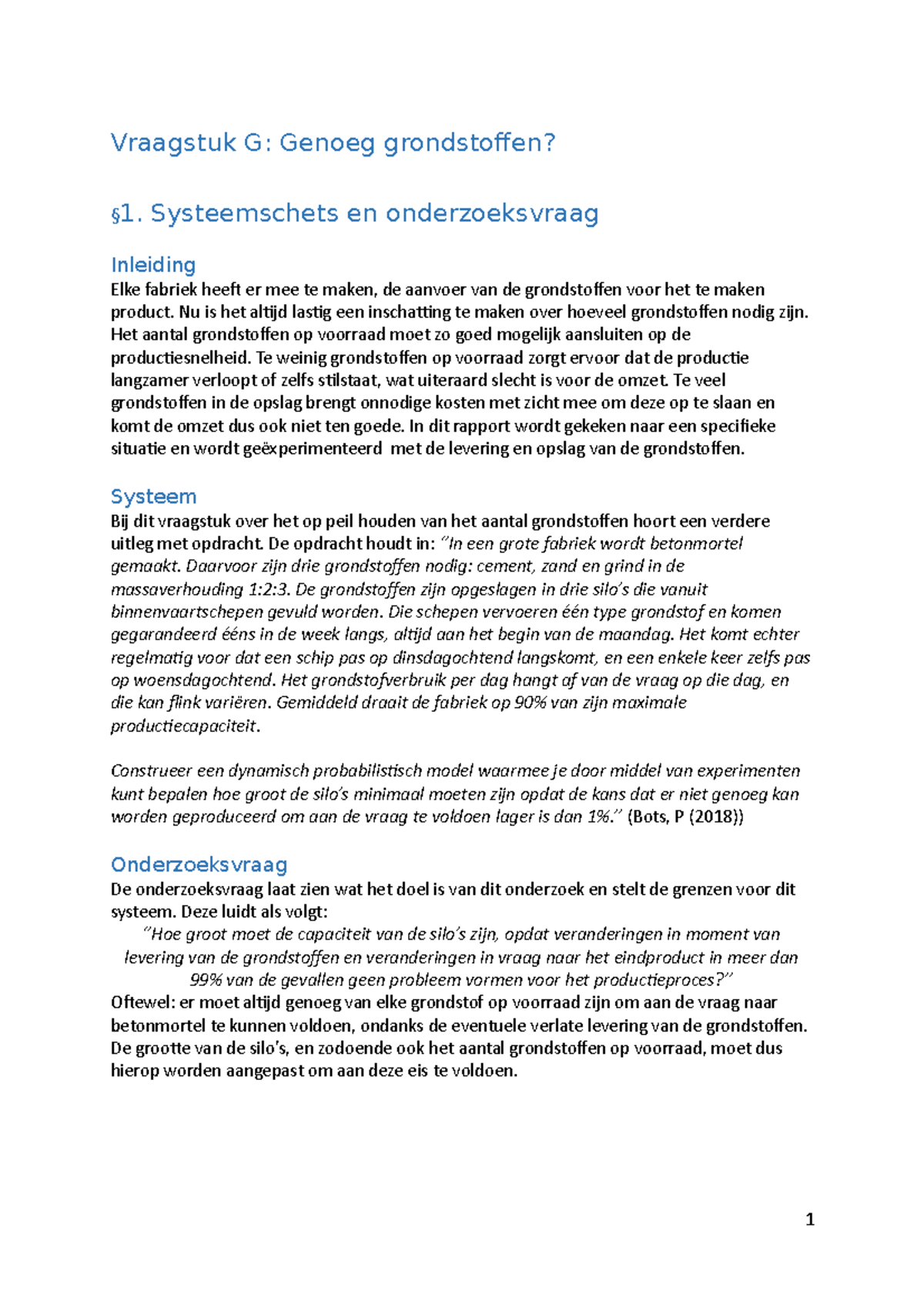 Rapport-4G - Voorbeeld rapport - Vraagstuk G: Genoeg grondstoffen? §1 ...