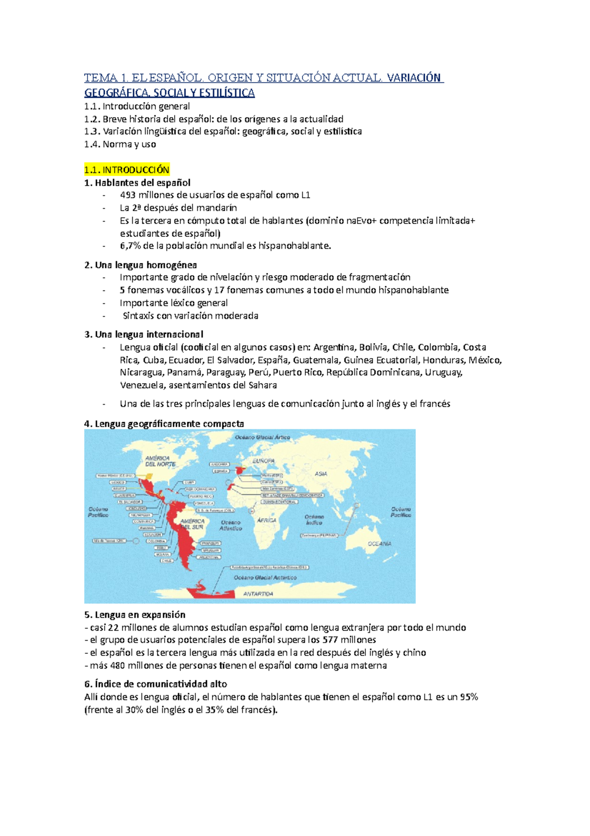 TEMA 1 - EL ESPAÑOL. ORIGEN Y SITUACIÓN ACTUAL. VARIACIÓN GEOGRÁFICA ...