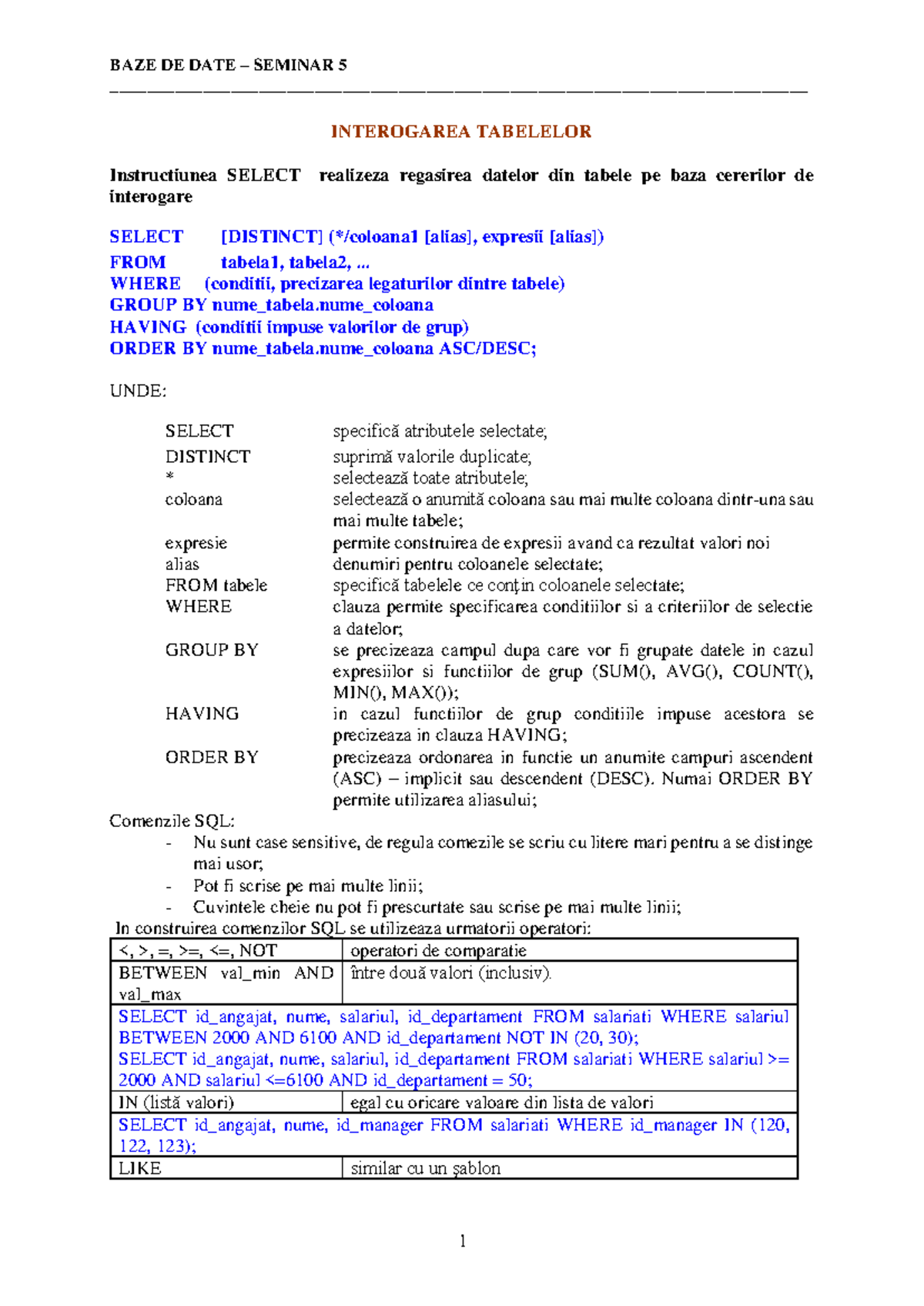 Seminar 5 Interogari Jonctiuni ASE - - Studocu