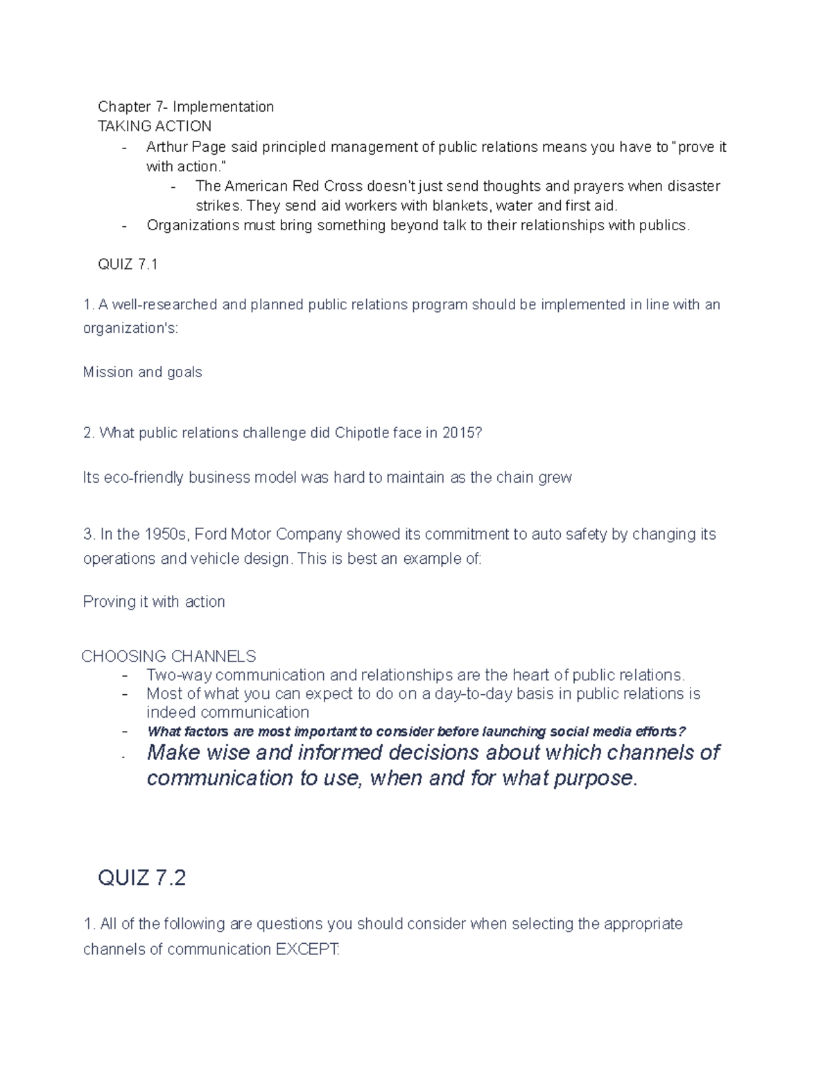 Chapter 7- Implementation - Chapter 7- Implementation TAKING ACTION - Arthur Page said ...