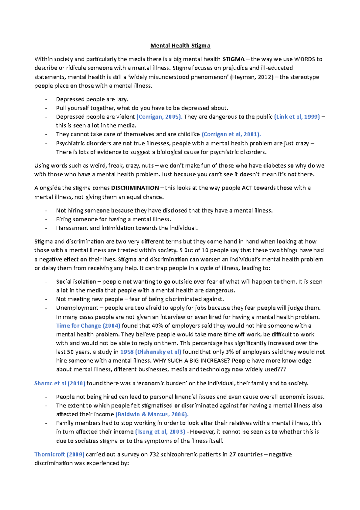 Mental Health Stigma - Lecture notes 1 - Mental Health Stigma Within ...