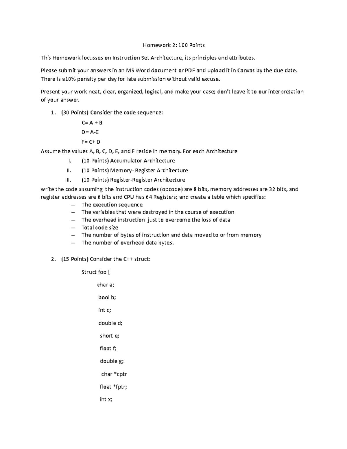 Homework 2 - THIS IS THE ASSIGNMENT - Homework 2: 100 Points This ...