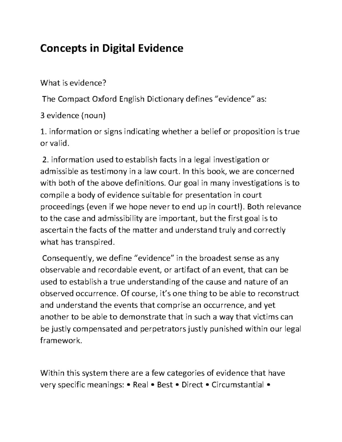 Concepts in Digital Evidence - information used to establish facts in a ...