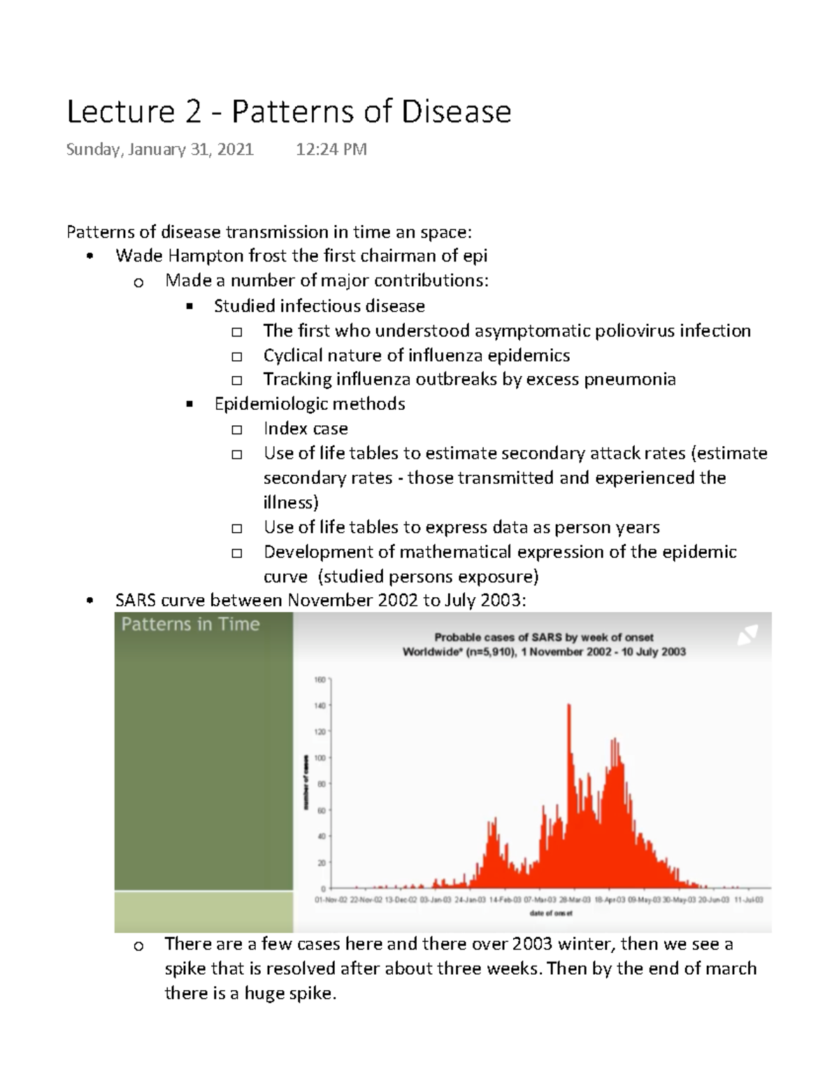 Lecture 2 - Patterns of Disease - Patterns of disease transmission in ...