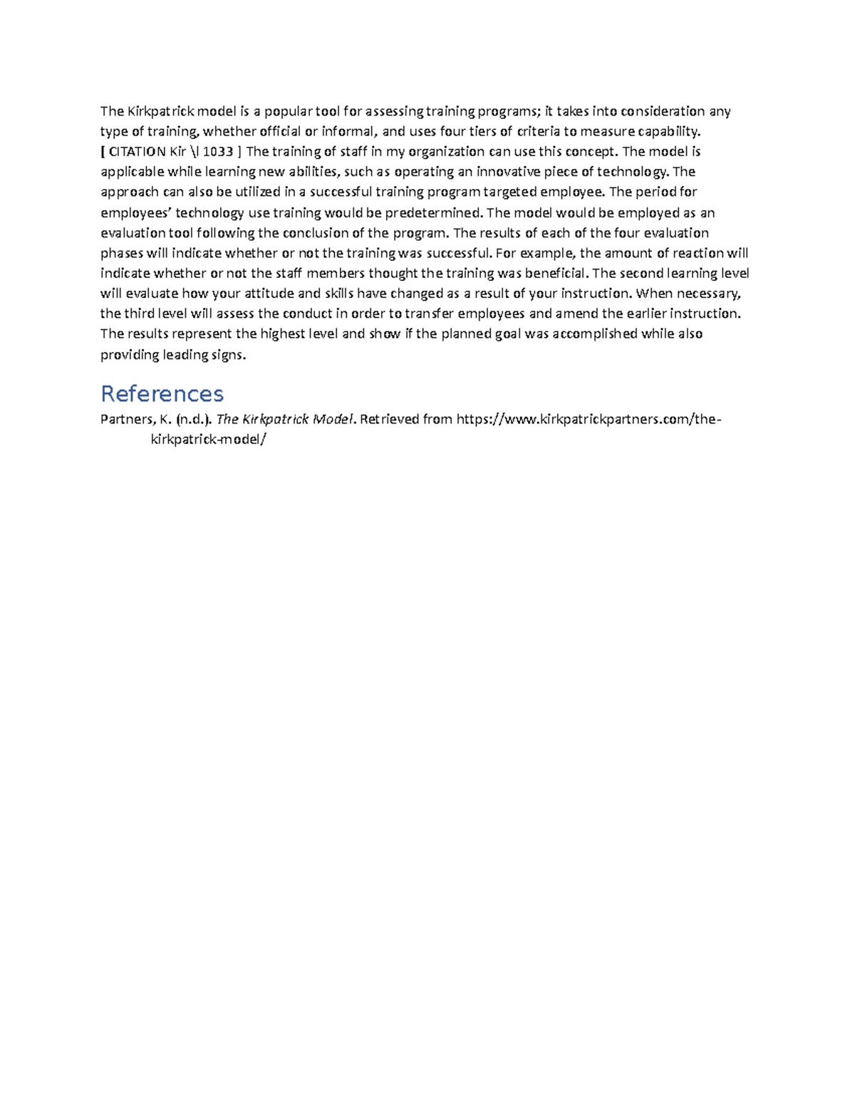 The Kirkpatrick model - human resource - The Kirkpatrick model is a ...