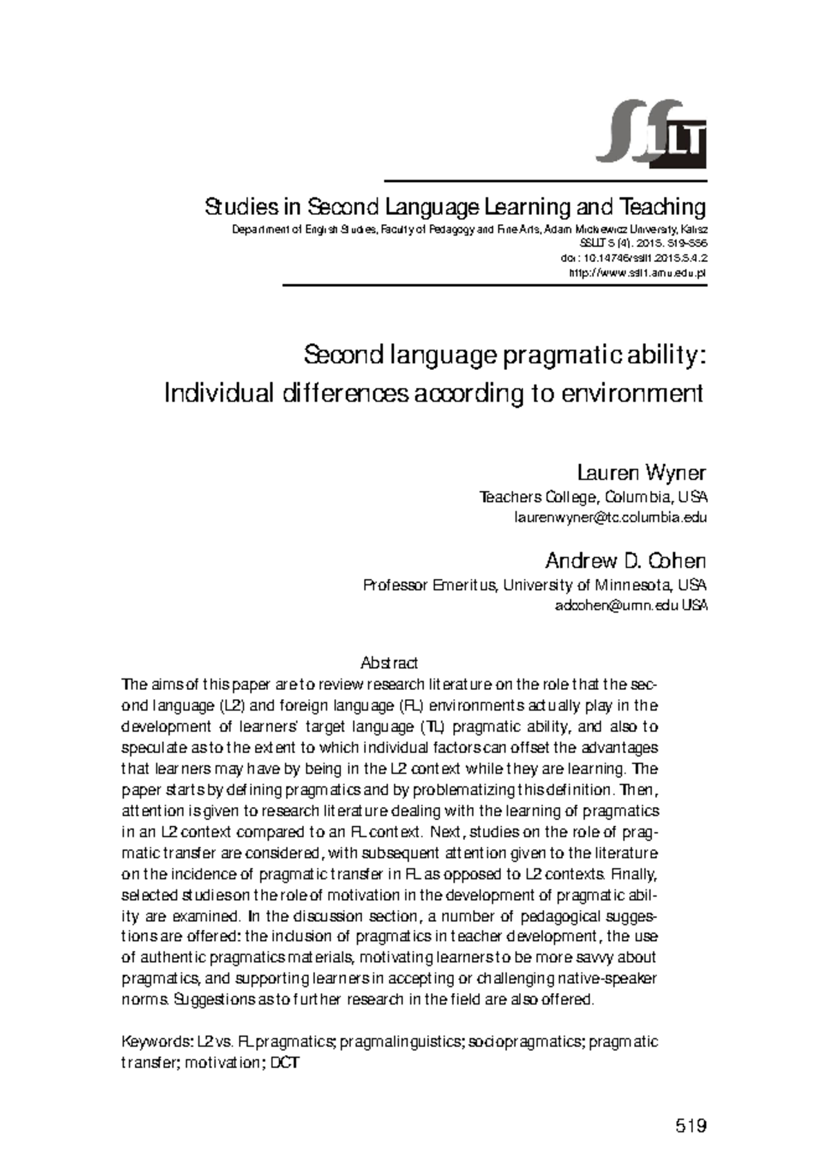 EJ1135057 - Studies in Second Language Learning and Teaching Department ...