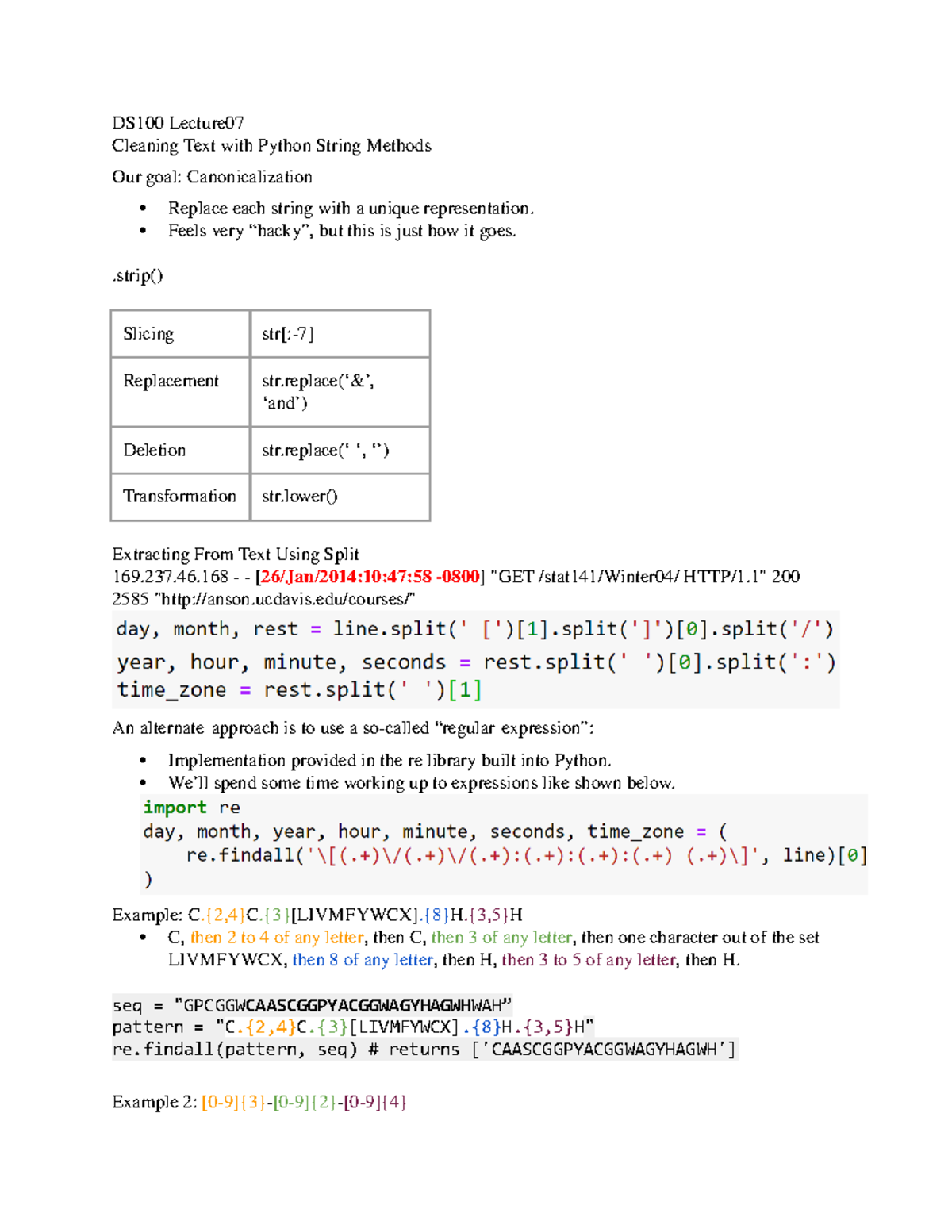 Lecture 07 - Josh Hug/ Fernando Perez - DS100 Lecture Cleaning Text with Python String Methods ...