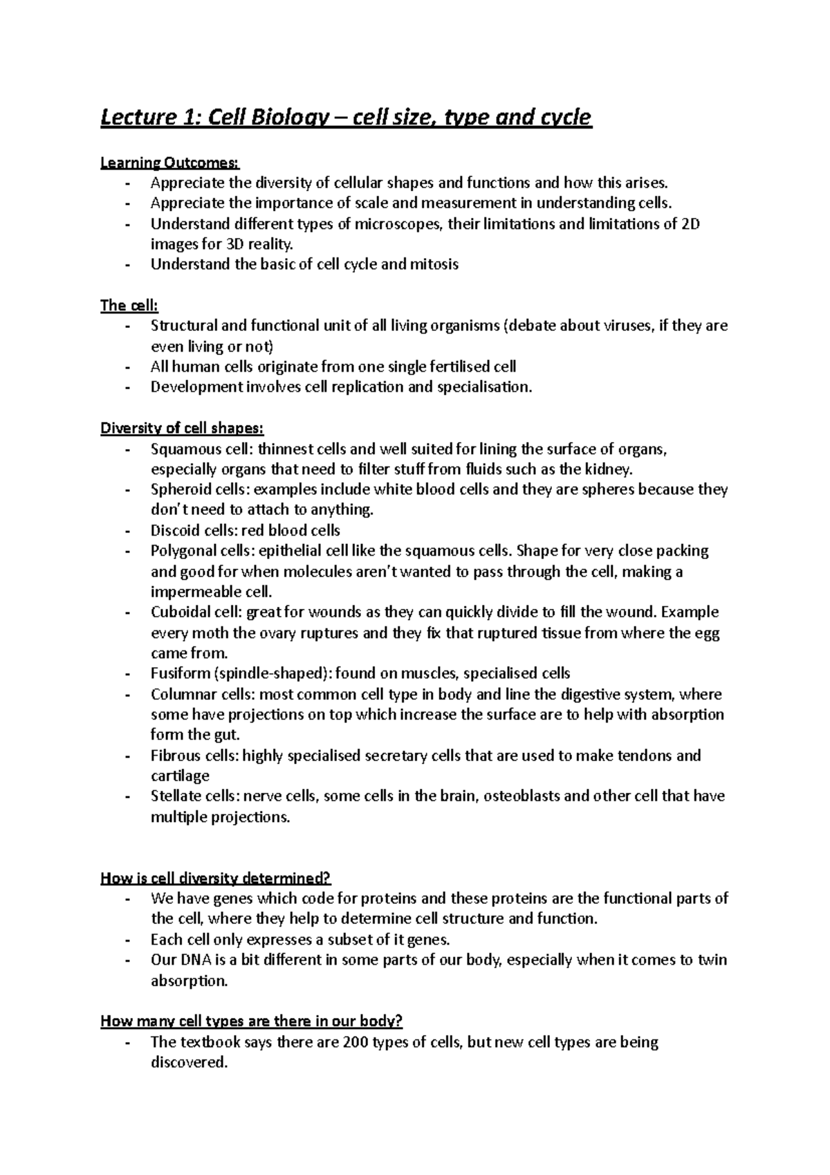 Cell Biology Lectures (All 3) - Lecture 1: Cell Biology – cell size ...