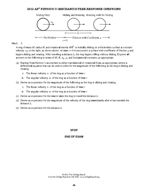 AP Physics C Mechanics 2018 Free-Response Questions - 2018 AP ® PHYSICS ...