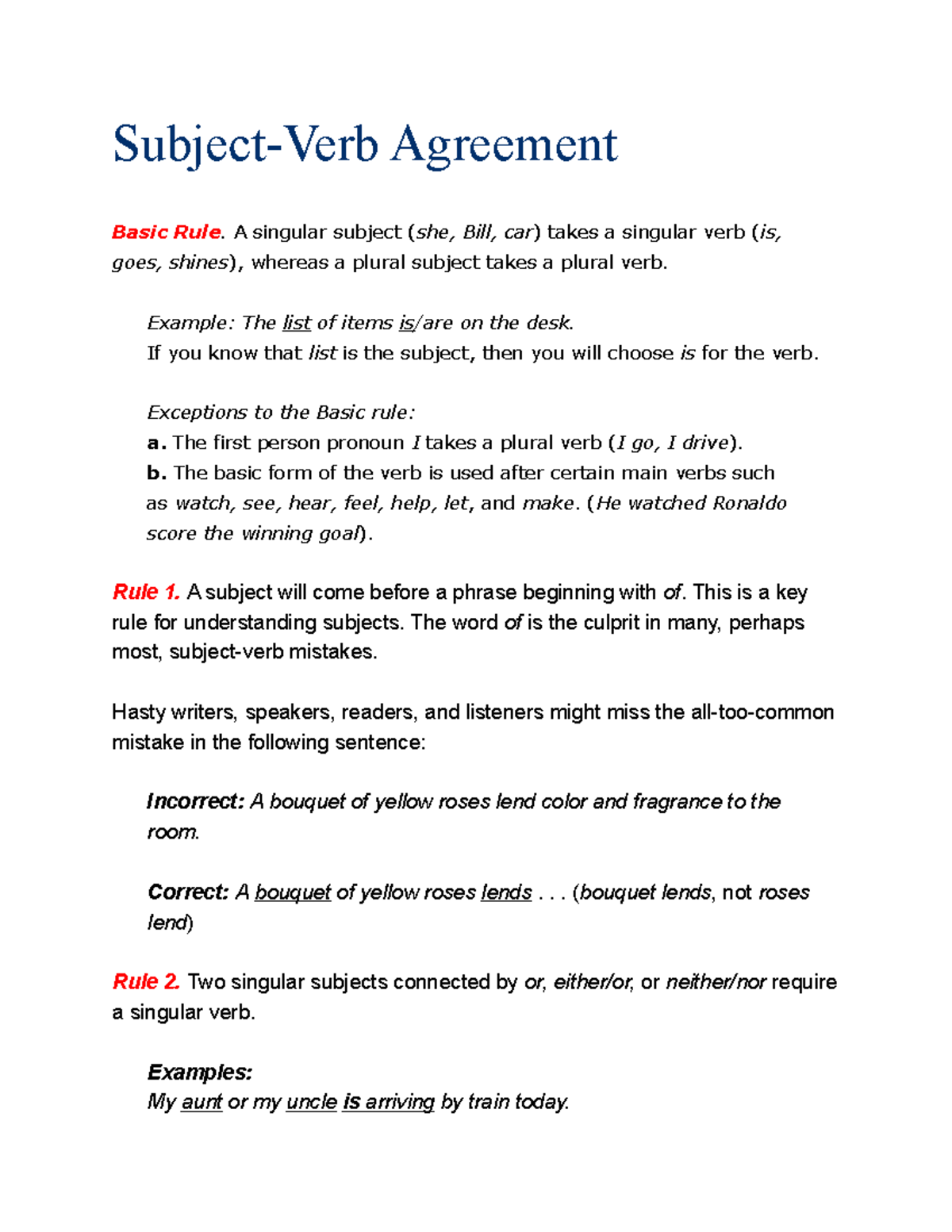 2 - none - Subject-Verb Agreement Basic Rule. A singular subject ( she ...