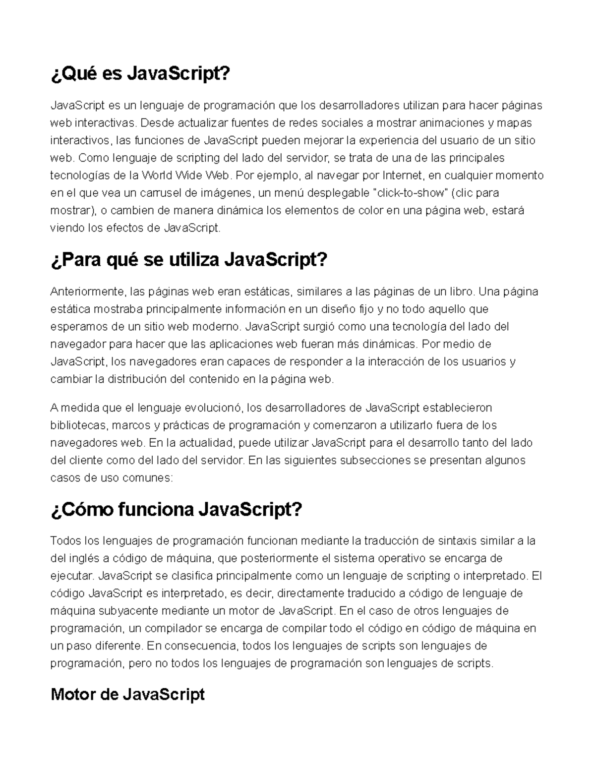 Que es Java script - ¿Qué es JavaScript? JavaScript es un lenguaje de programación que los - Studocu