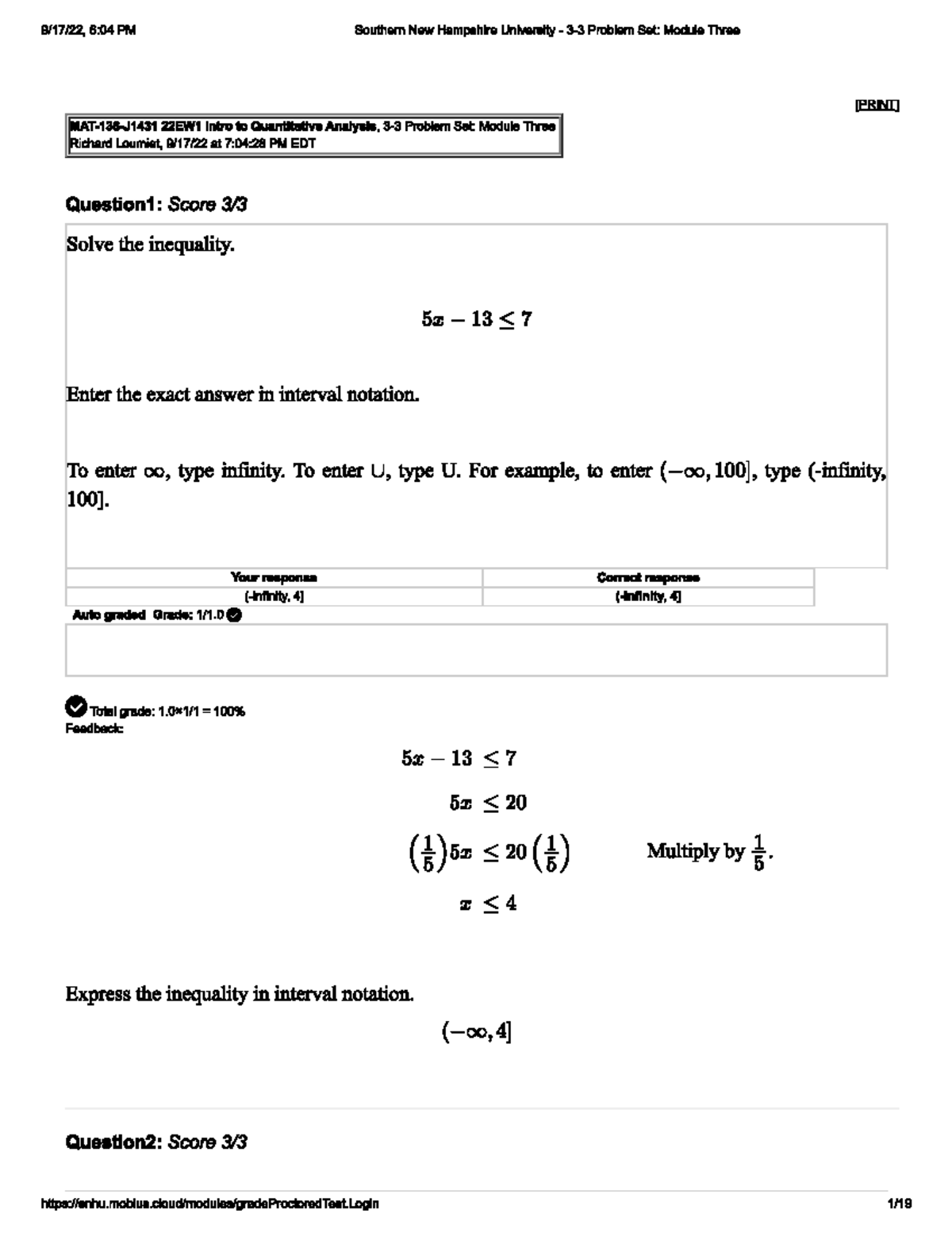 MAT-136 Intro to Quantitative Analysis 3-3 Problem Set - MAT136 - Studocu