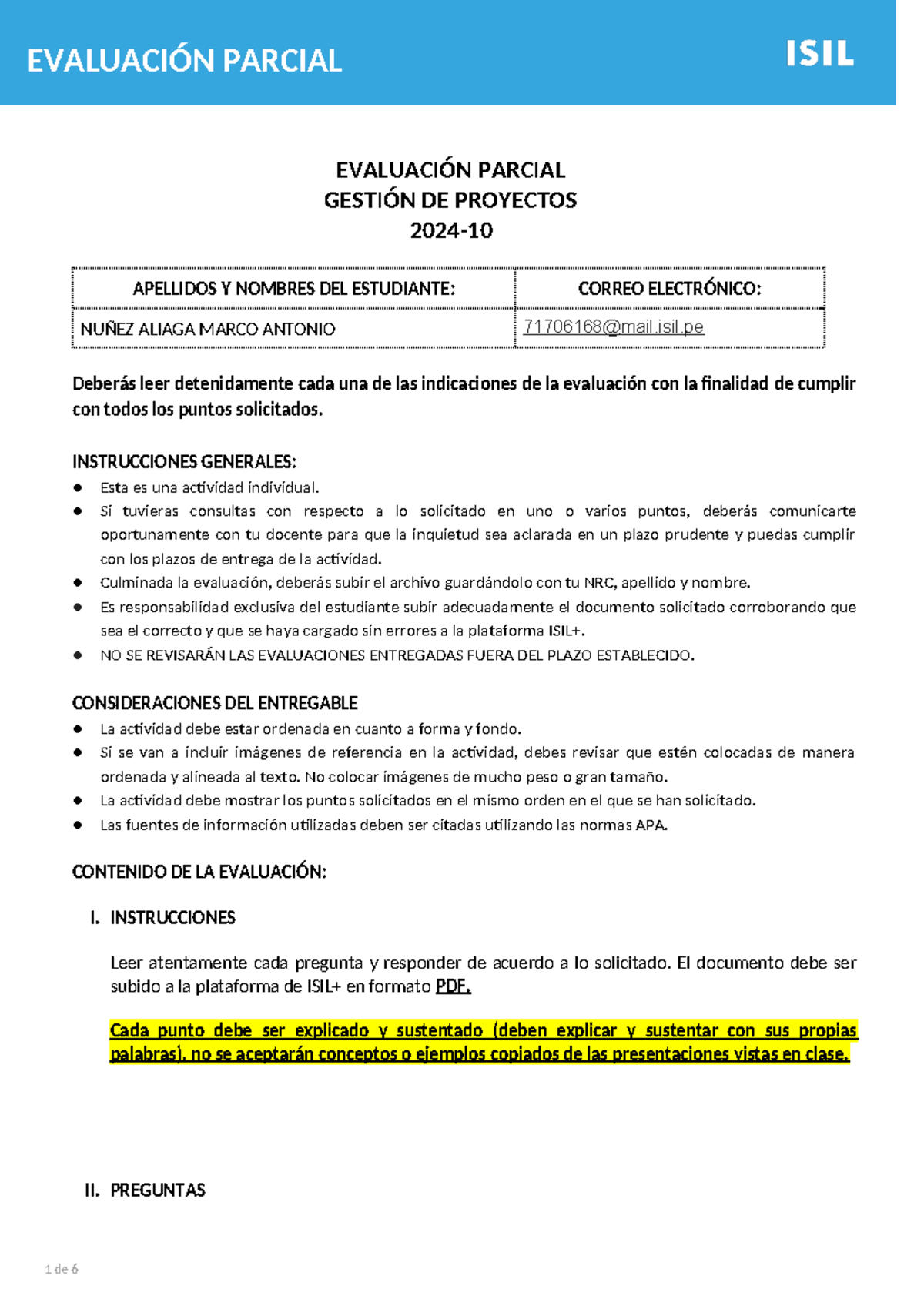Evaluacion Parcial Individual 111111 - EVALUACIÓN PARCIAL GESTIÓN DE PROYECTOS 2024- APELLIDOS Y ...