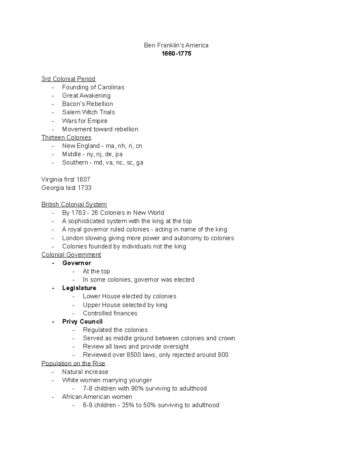 Colonial Period in America: Founding Rebellion and Wars - Studocu