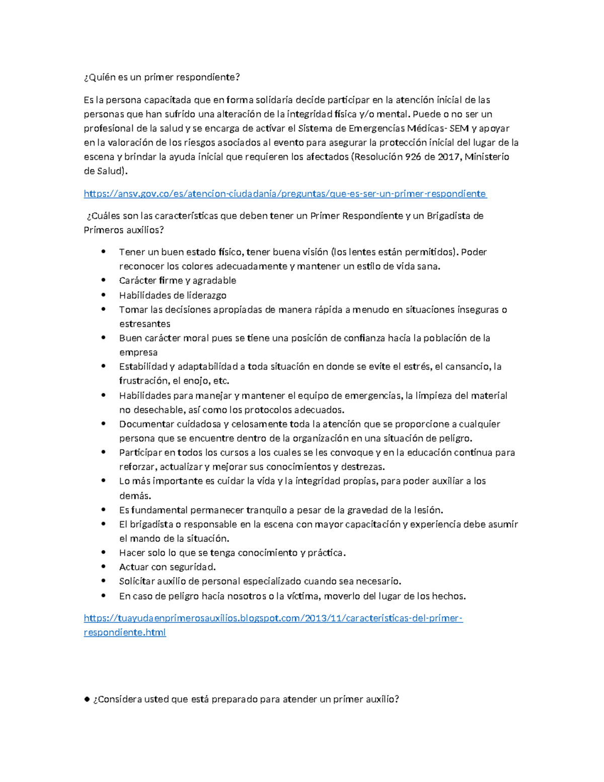 Actividad 2 Atender - ¿Quién es un primer respondiente? Es la persona ...