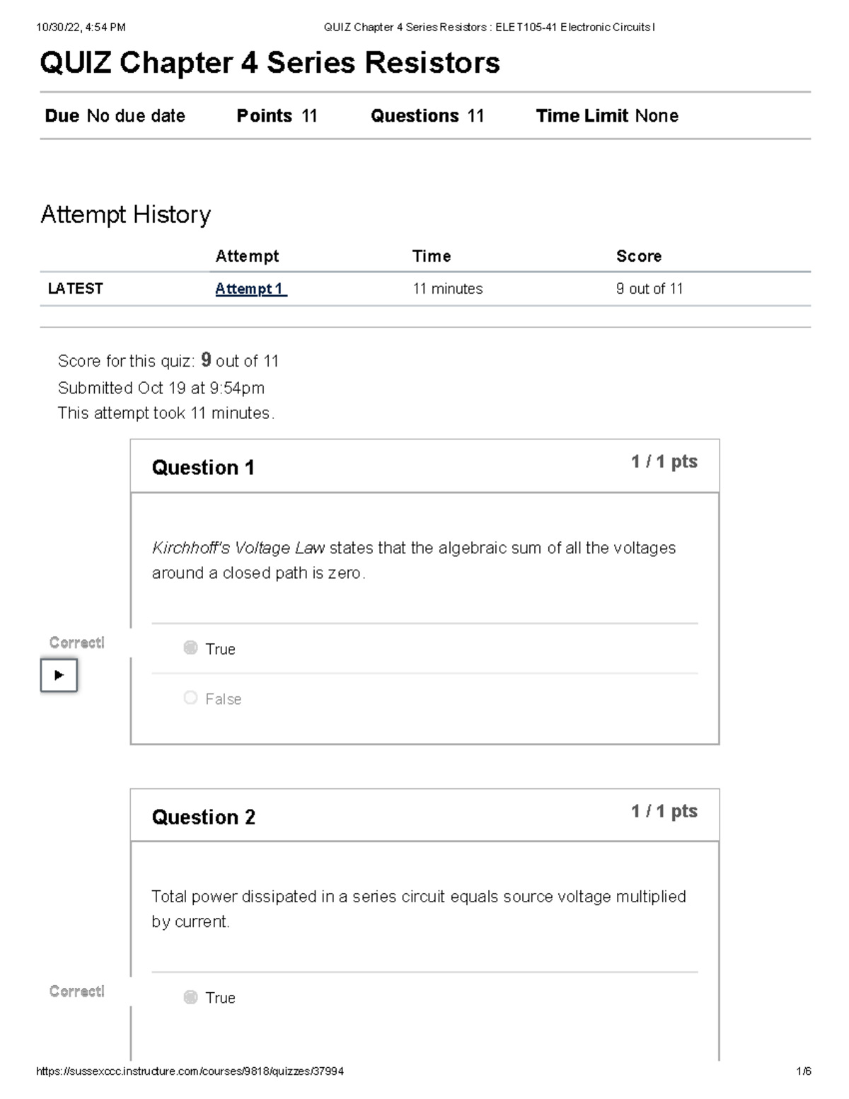 QUIZ Chapter 4 Series Resistors ELET105-41 Electronic Circuits I - QUIZ Chapter 4 Series ...