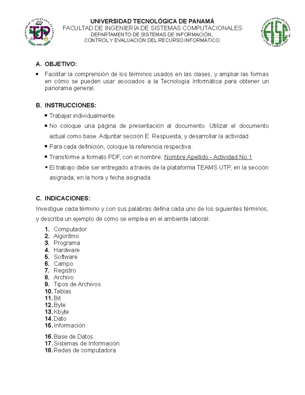 Términos informáticos básicos con ejemplos y enlaces - UNIVERSIDAD ...