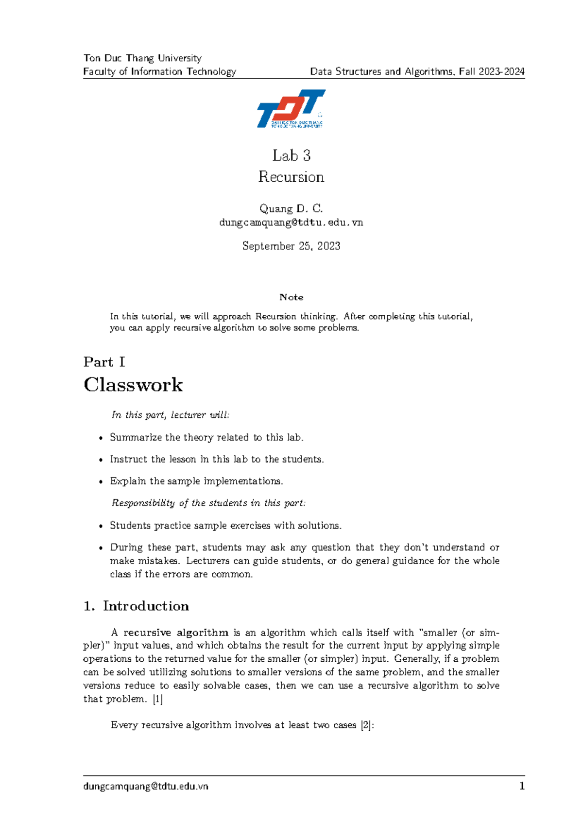 Lab3 - bai tap - Faculty of Information Technology Data Structures and Algorithms, Fall 2023 ...