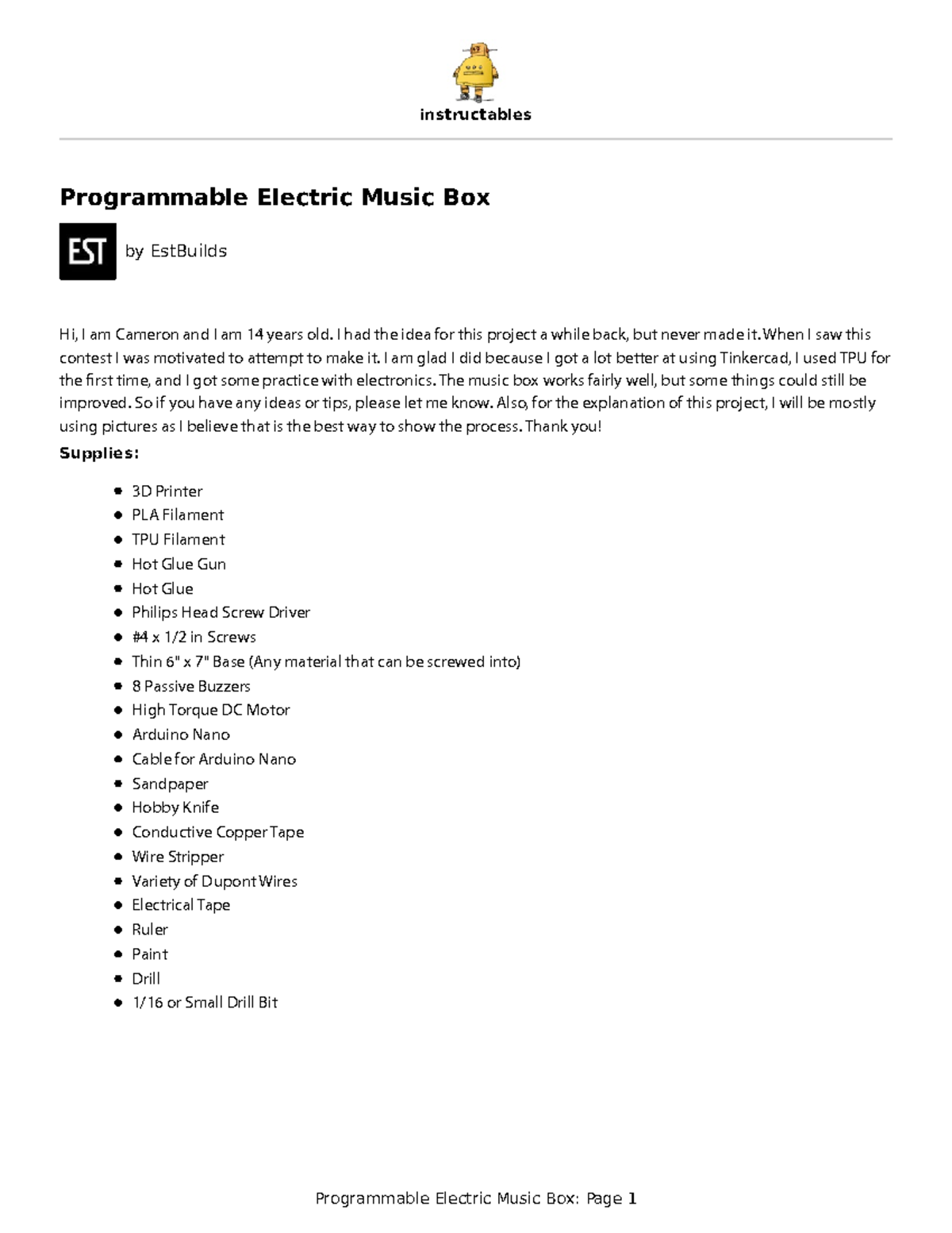 Programmable Electric Music Box - instructables Programmable Electric Music Box by EstBuilds Hi ...