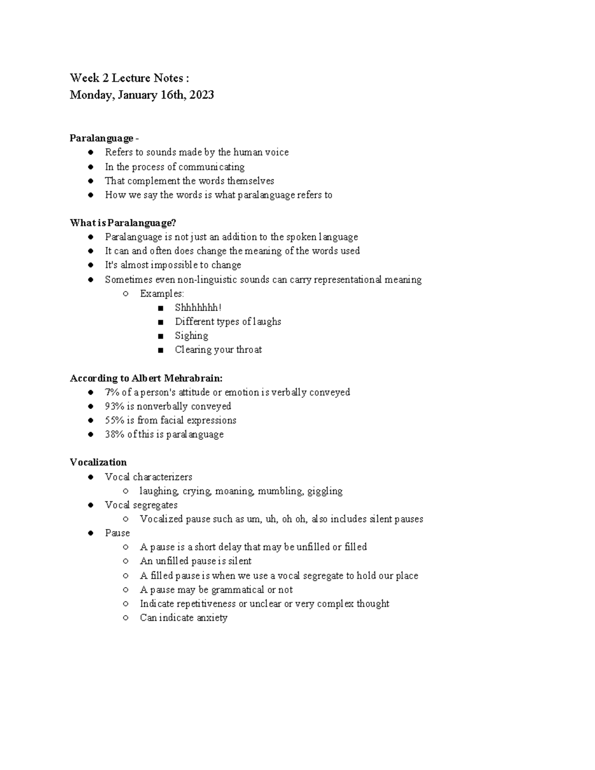 Week 2 Lecture Week 2 Lecture Notes Monday January 16th 2023 