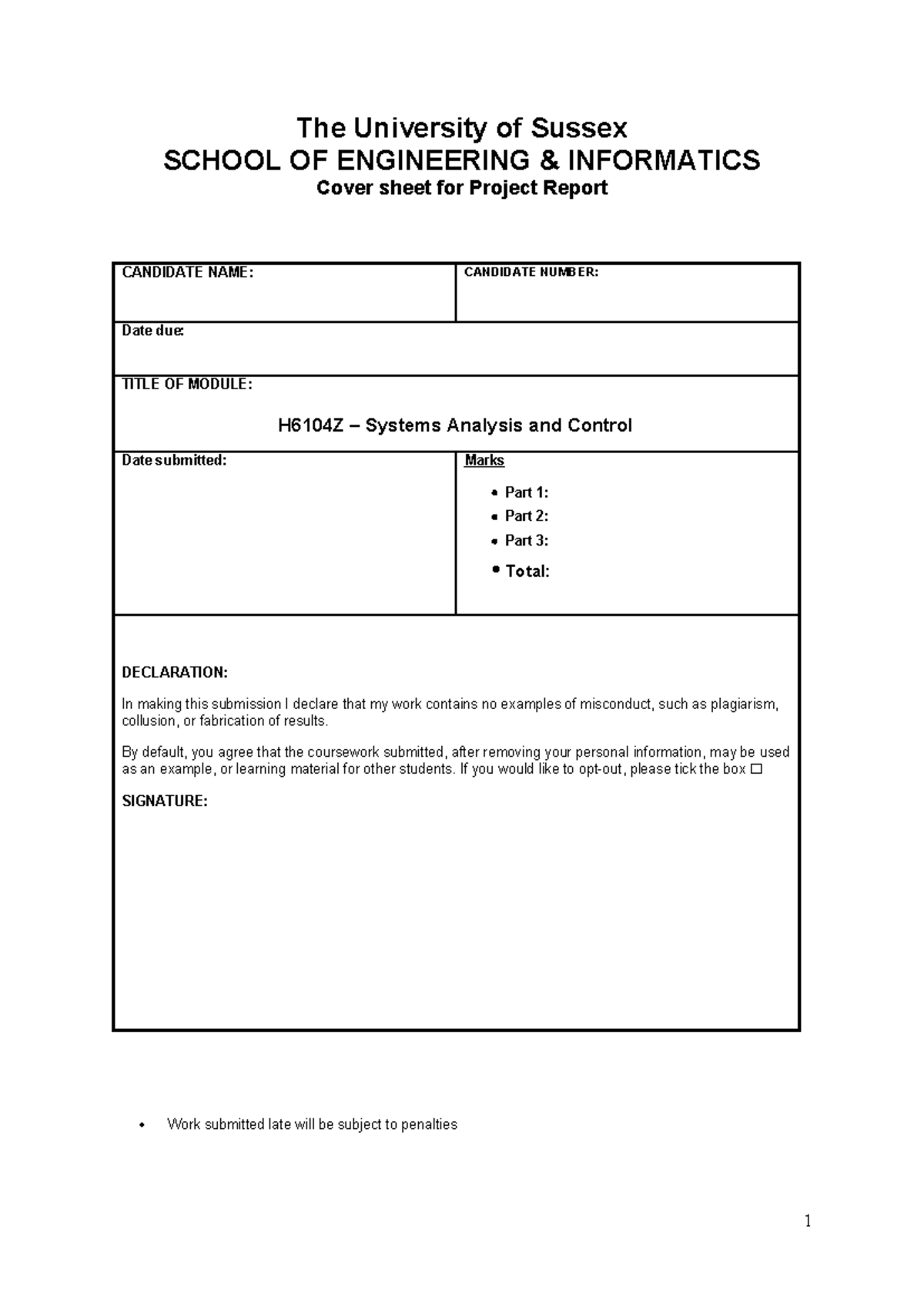 H6104 Z Project Brief - note - The University of Sussex SCHOOL OF ...