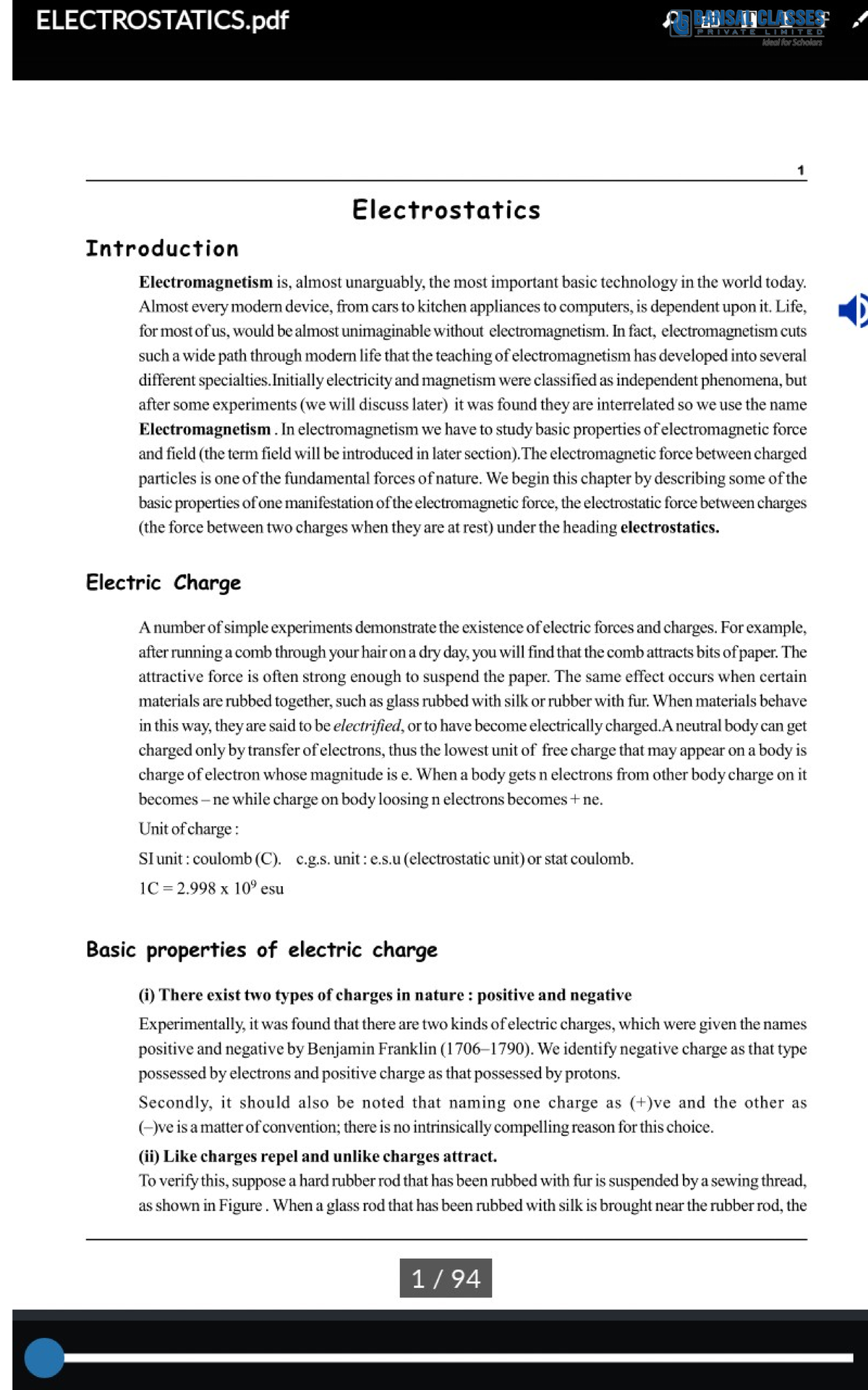Chap13 - Electrostatics-jeemain - PHY 121 - Studocu