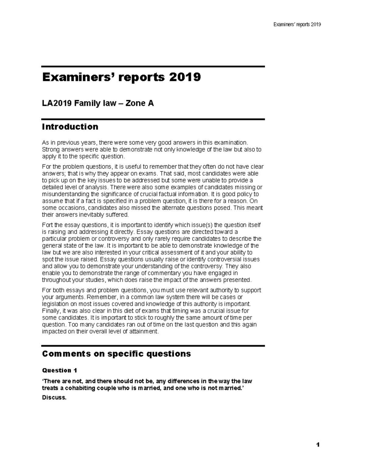 Family report 2019 A - past year paper - Examiners’ reports 2019 Examiners’ reports 2019 LA 2019 ...