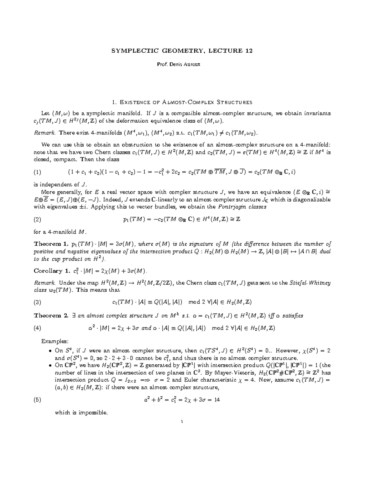 Lect12 Chern classes of the tangent bundle; cohomological criterion for ...