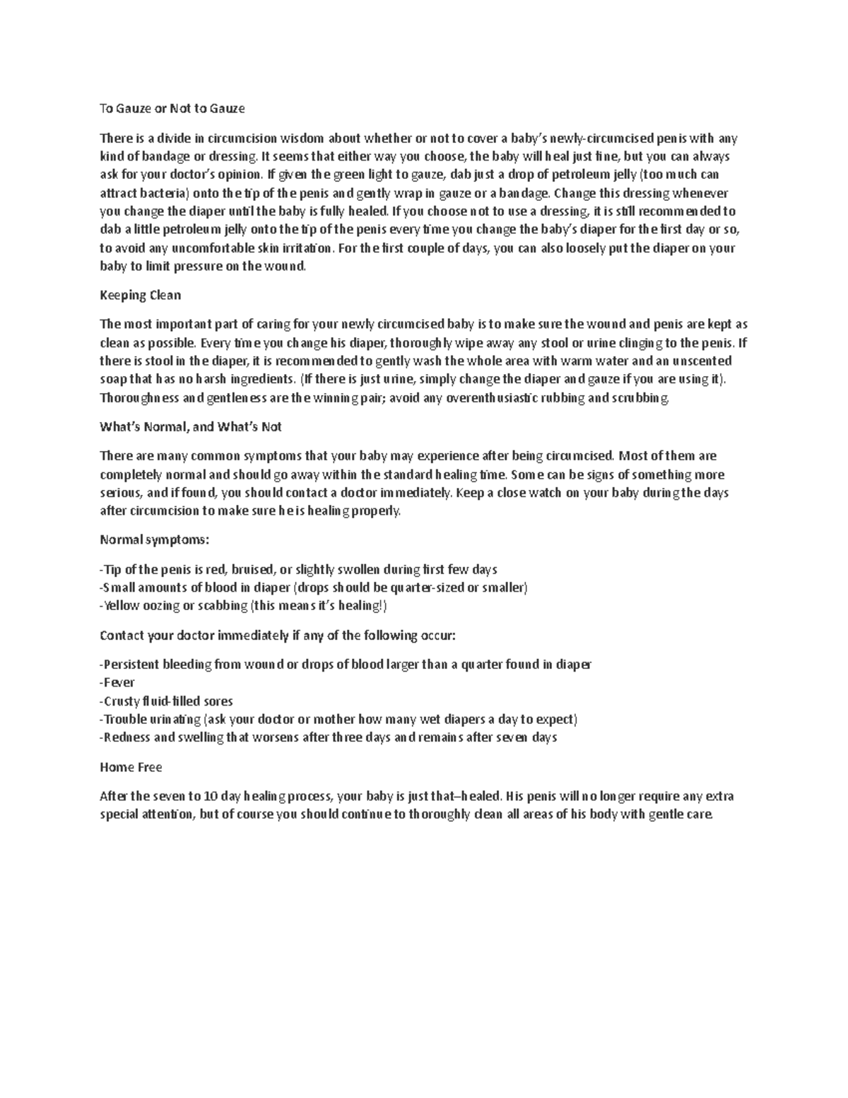 Circumcision care - baby care - To Gauze or Not to Gauze There is a ...