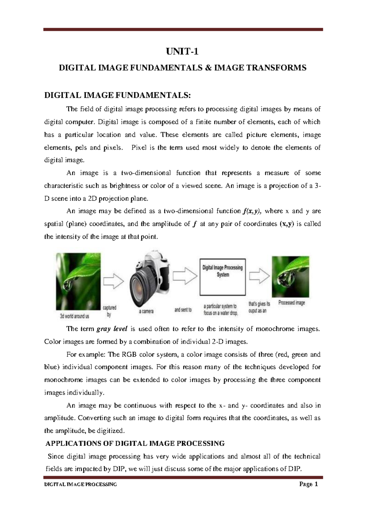 DIP Reference Notes - UNIT- DIGITAL IMAGE FUNDAMENTALS & IMAGE ...