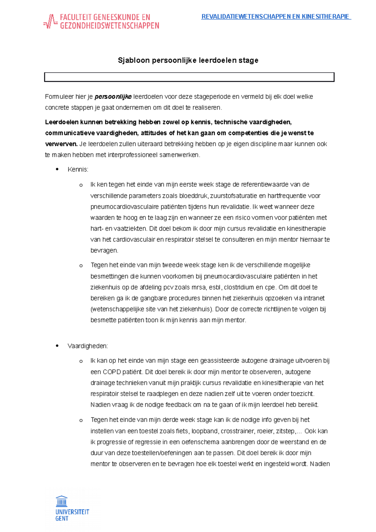 Leerdoelen PCV - Sjabloon persoonlijke leerdoelen stage Formuleer hier ...