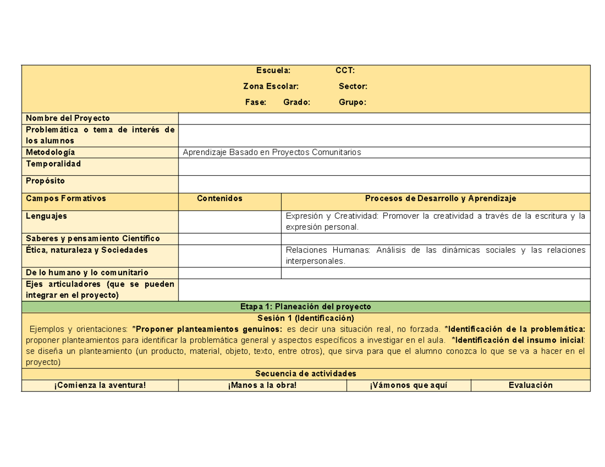 Ejemplo de planeacion por proyectos comunitarios - Escuela: CCT: Zona Escolar: Sector: Fase ...