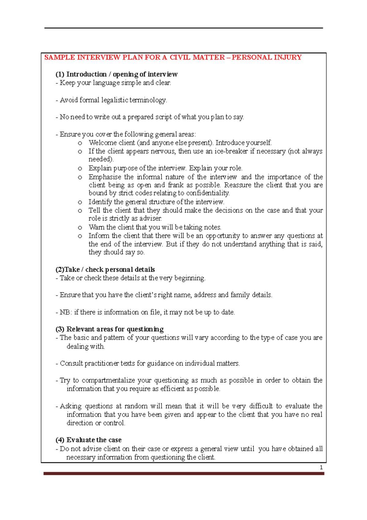 Legal Skills Sample Interviews & Interview Checklist - SAMPLE INTERVIEW ...