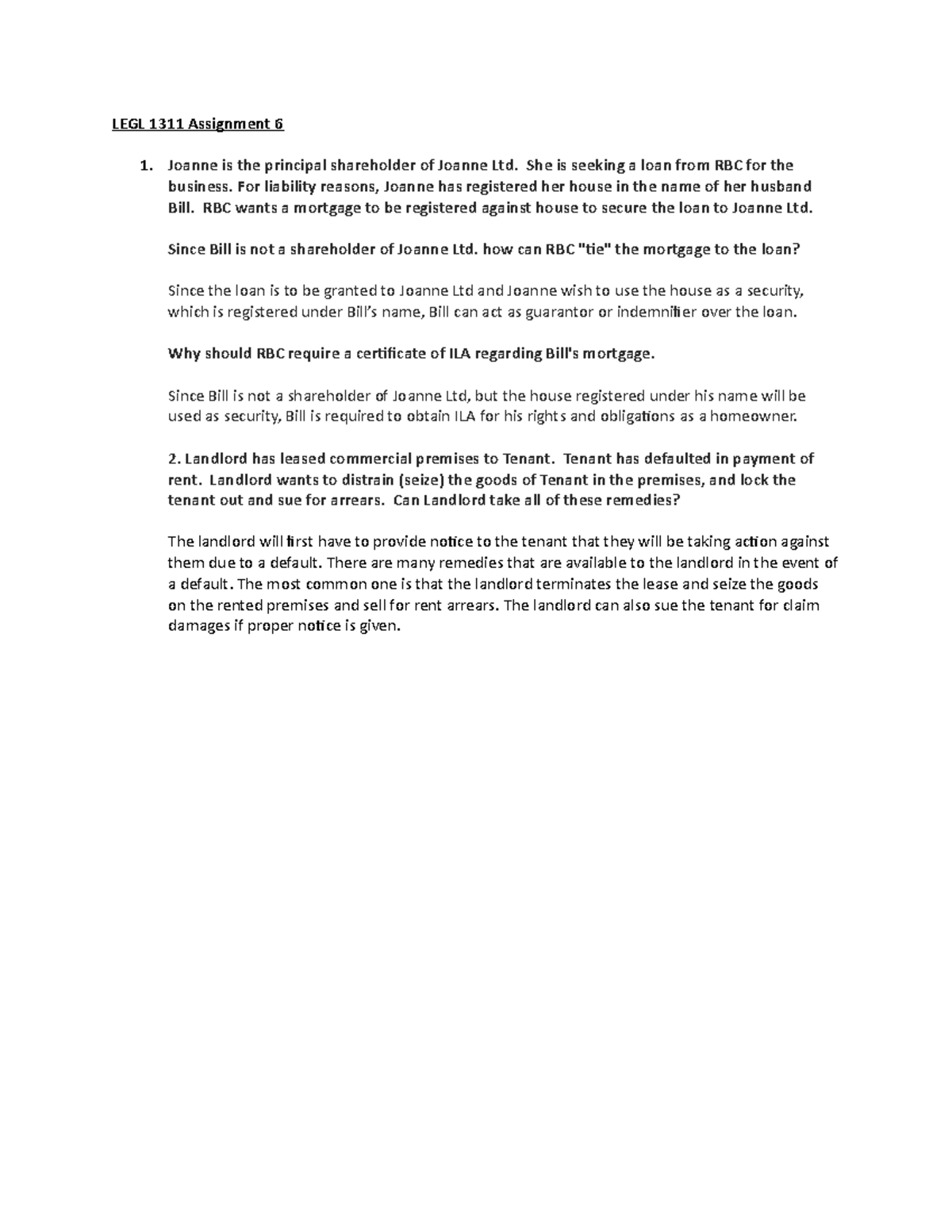 Legl 1311 Assignment 6 - LEGL 1311 Assignment 6 Joanne is the principal ...