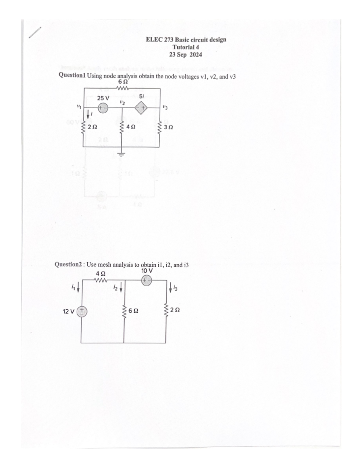 ELEC 273 tut 4 - ELEC 273 TUT 4 - ELEC 273 - ELEC 273 Basic circuit design Tutorial 4 23 Sep ...