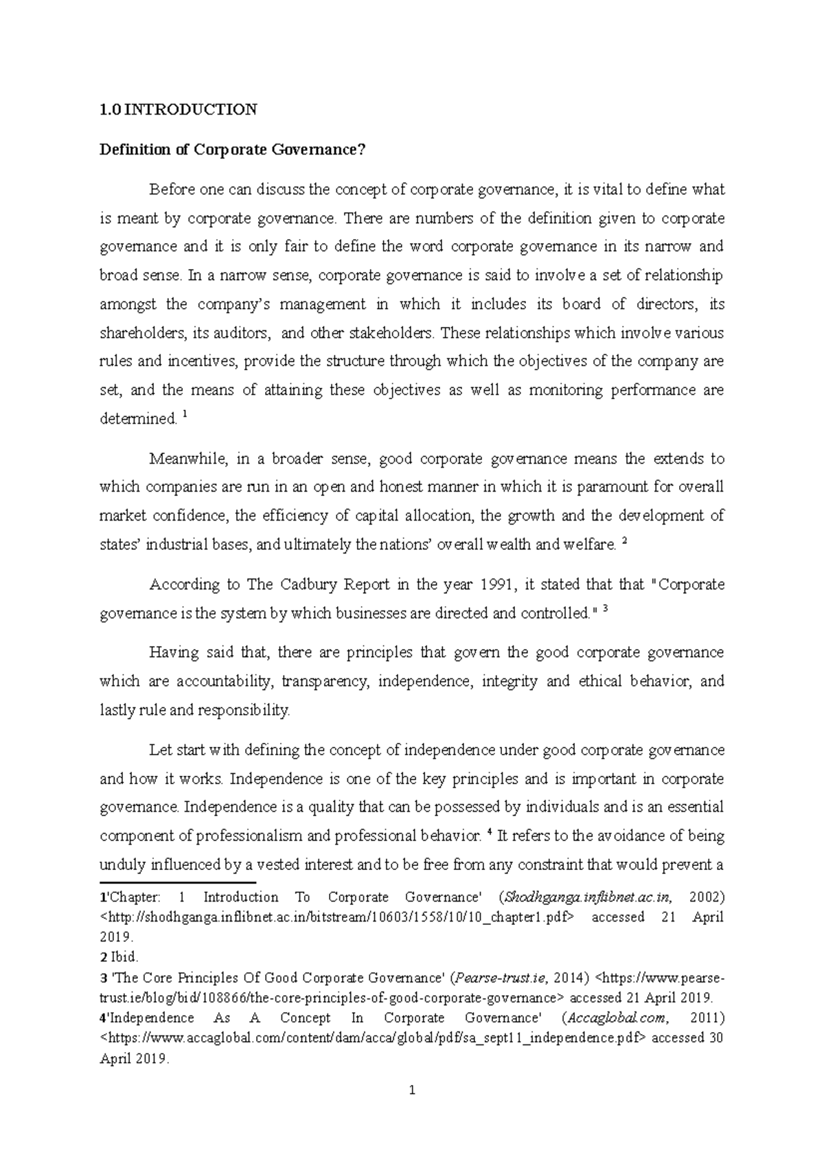 Audit commitee - 1 INTRODUCTION Definition of Corporate Governance ...