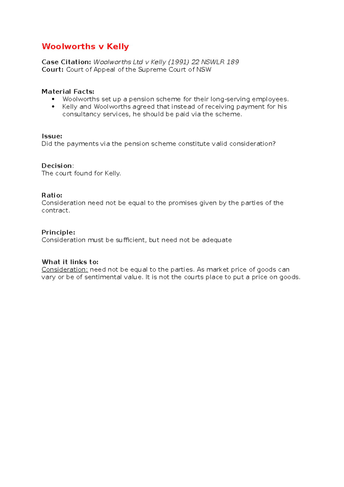 Woolworths v Kelly Case Summary - Woolworths v Kelly Case Citation ...