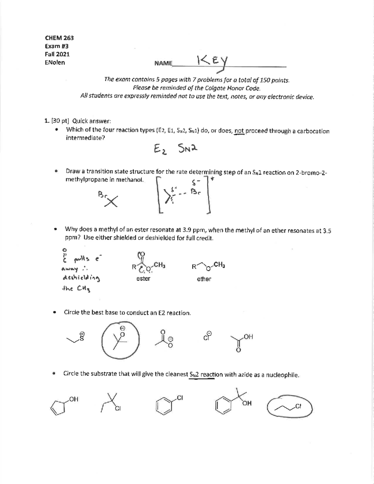 263 Exam 3 KEY 2021 - Exam 3 - CHEM 263 - Studocu
