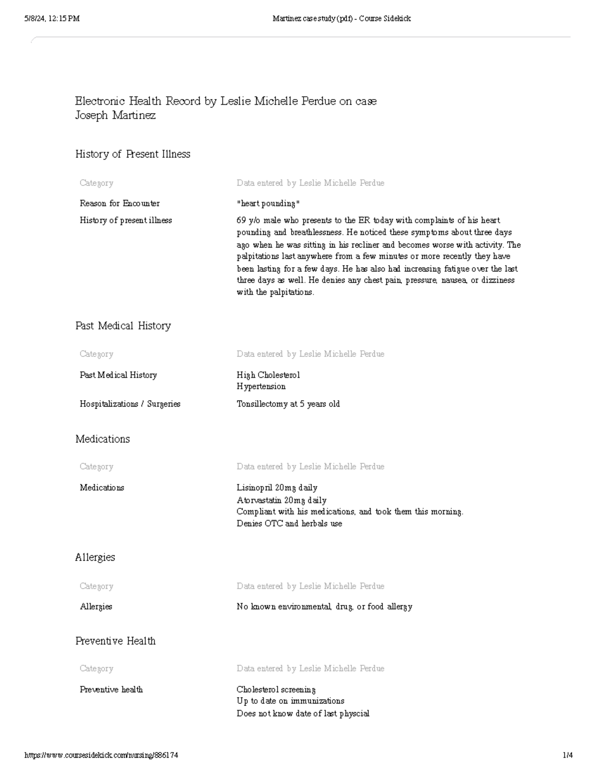 Martinez case study (pdf) - Course.... Sidekick - Electronic Health ...