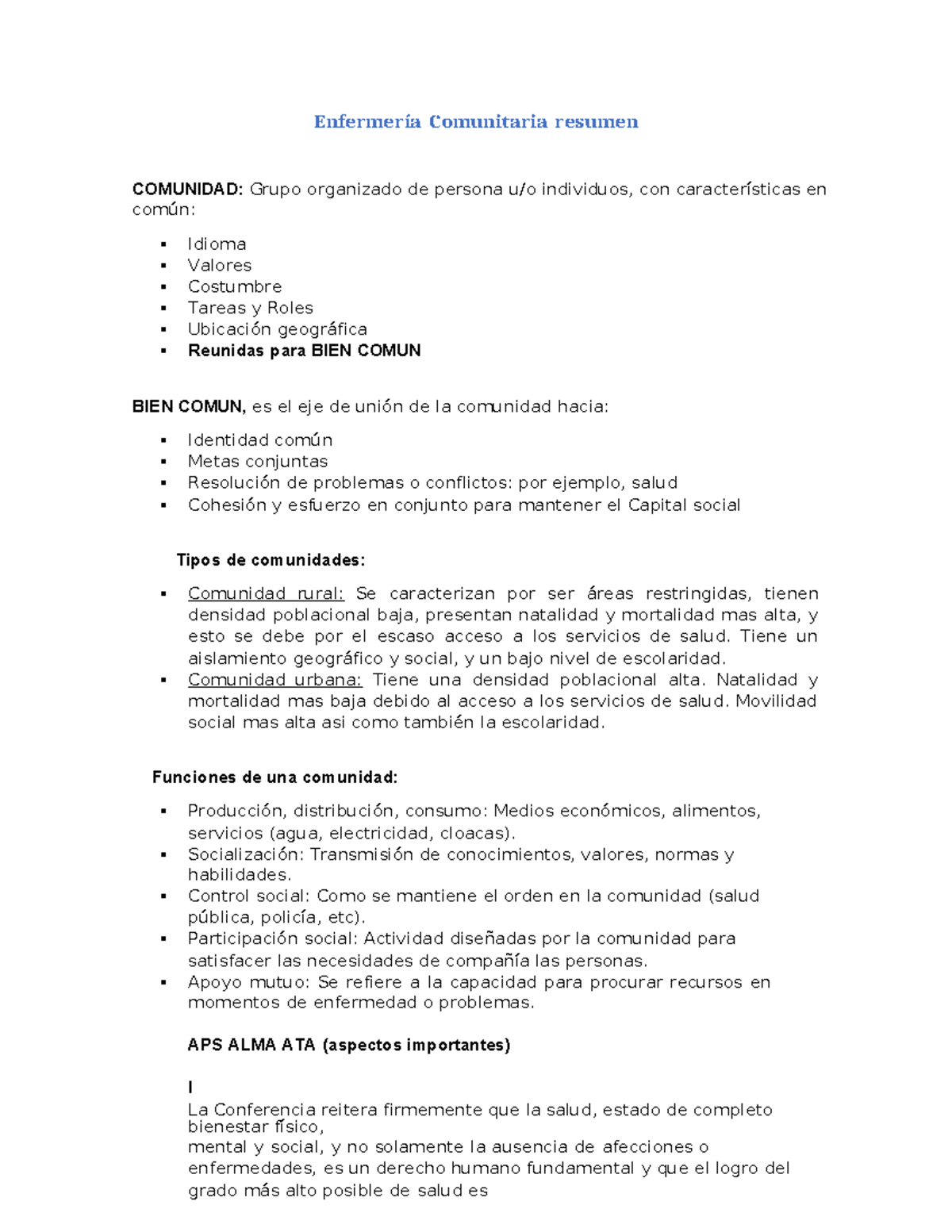 Enfermería Comunitaria resumen MR2022 - Enfermería Comunitaria resumen COMUNIDAD: Grupo ...