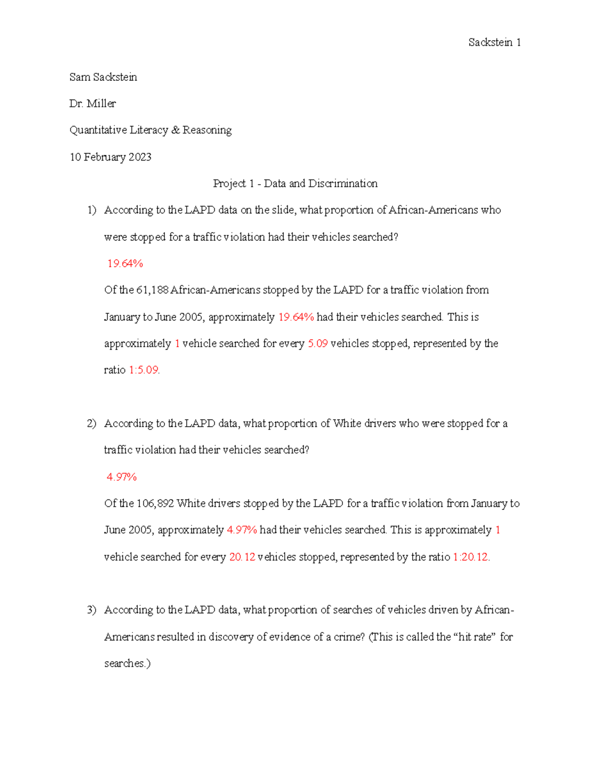 Quant Lit Project 1 - Data and Discrimination - Sackstein 1 Sam ...