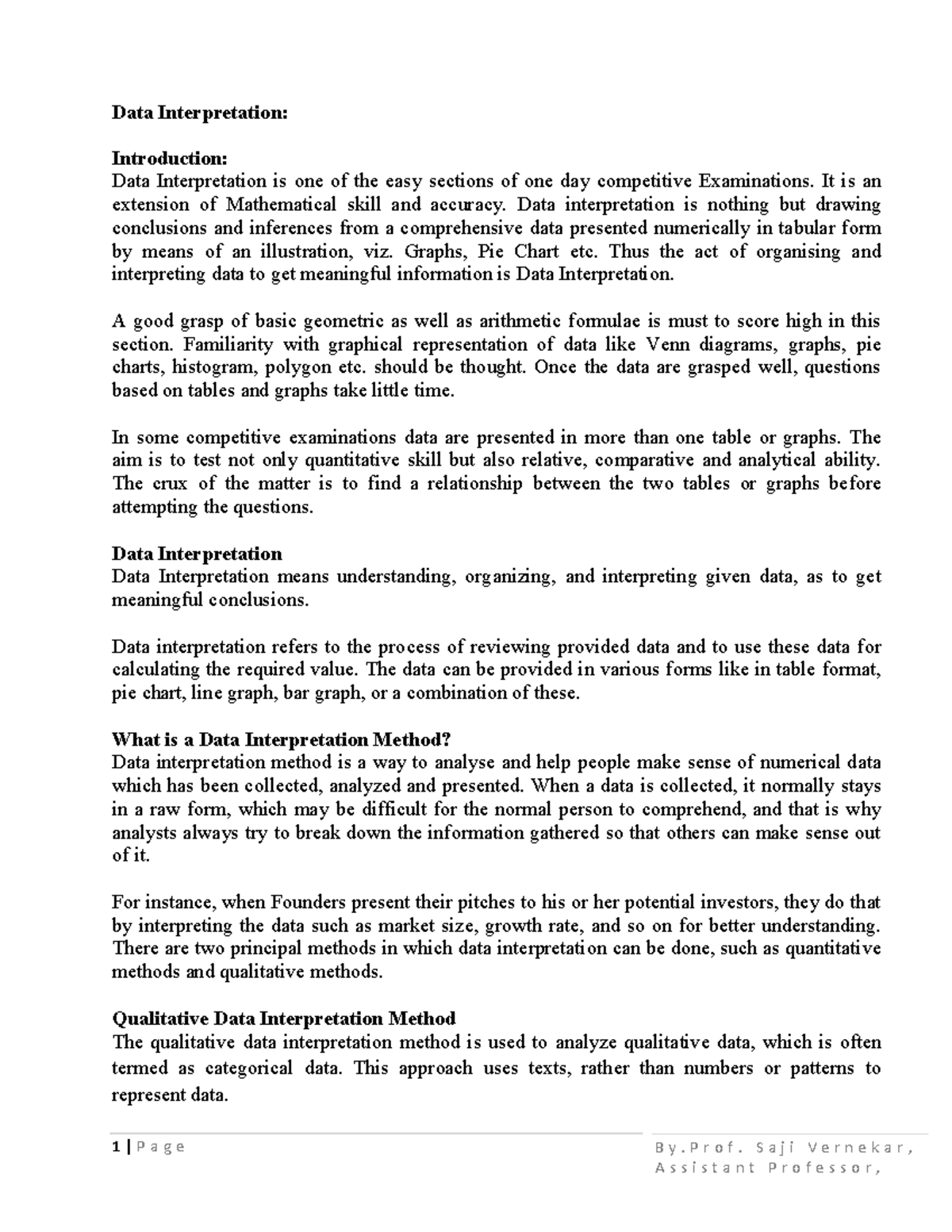 Data Interpretation-sv - 1 | P a g e B y. P r o f. S a j i V e r n e k ...