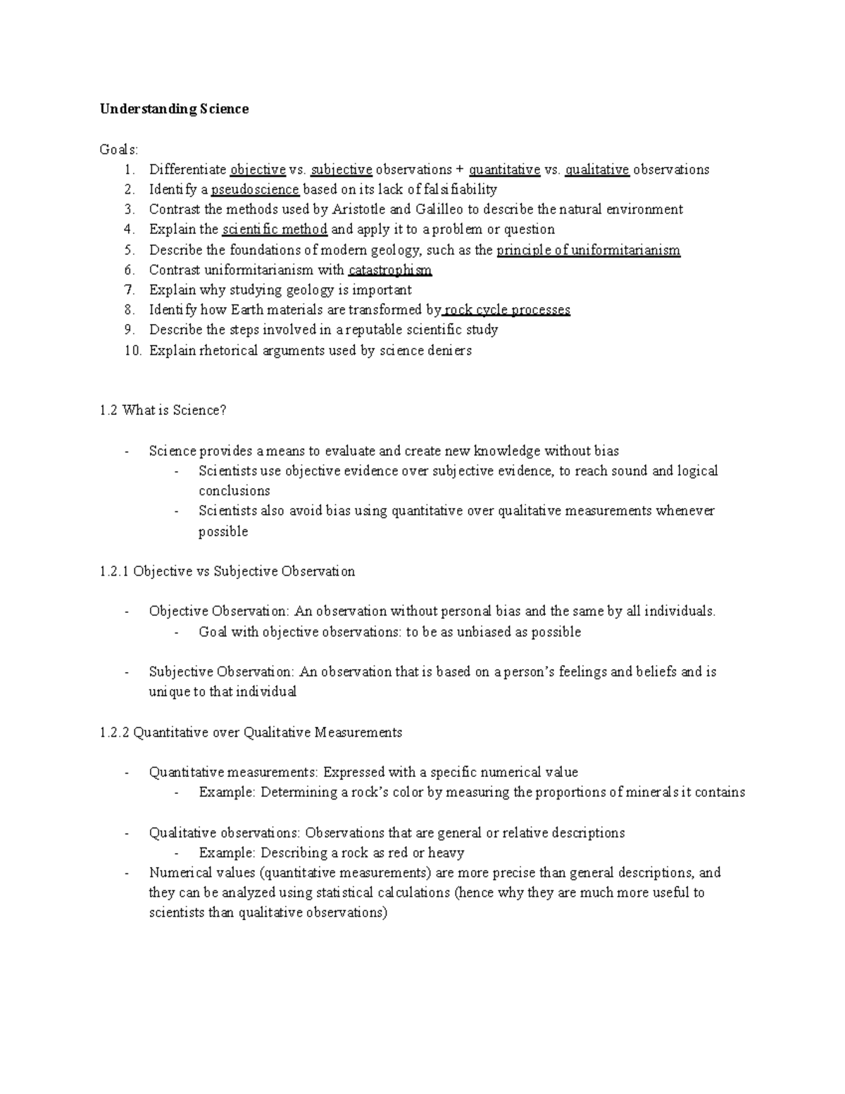GEO 1111 - Introduction to Geology Textbook - Understanding Science Goals: 1. Differentiate ...