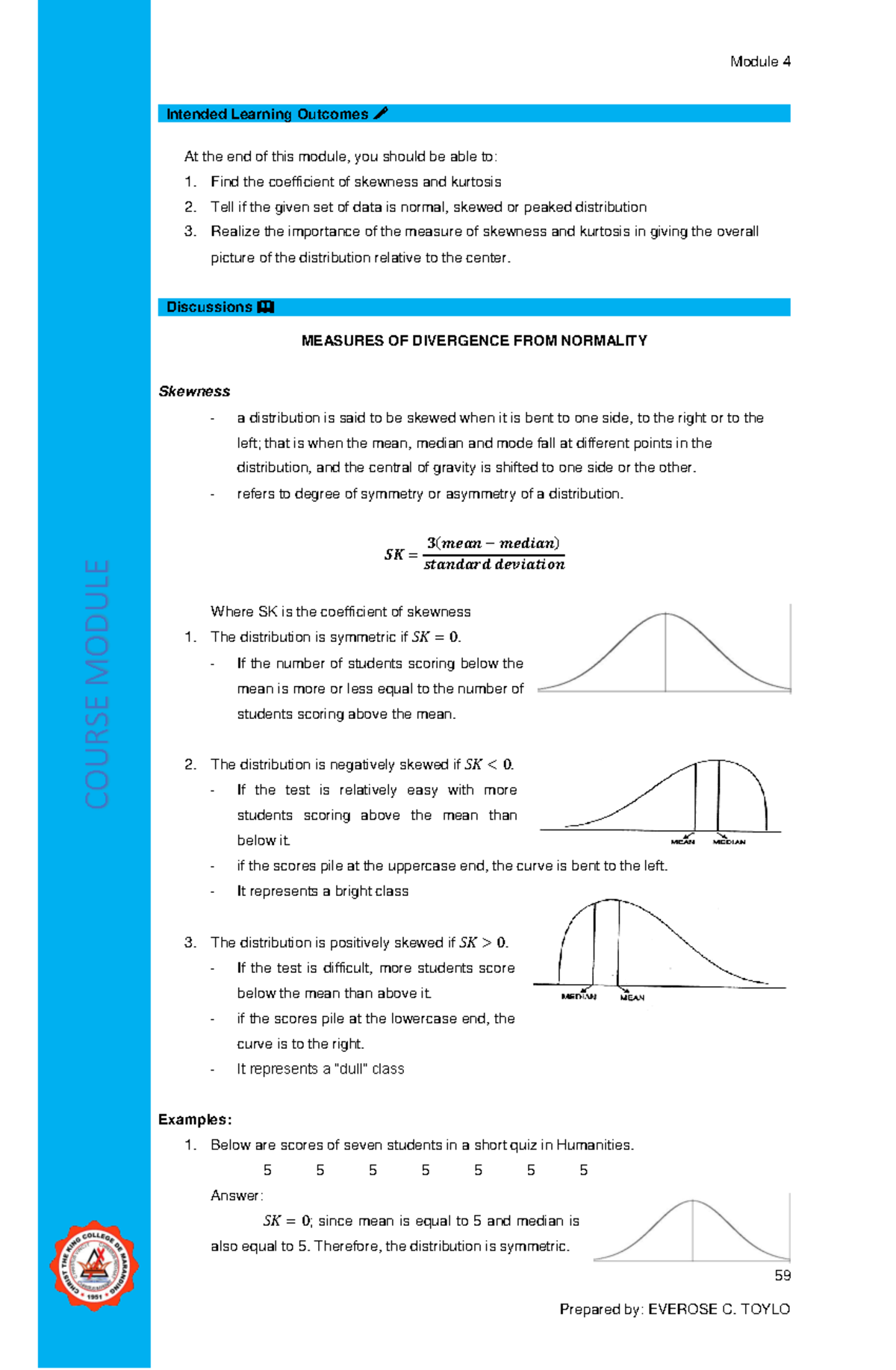 CM4 - klnkajsfsajflkaflknaf - 59 COURSE MODULE Intended Learning ...