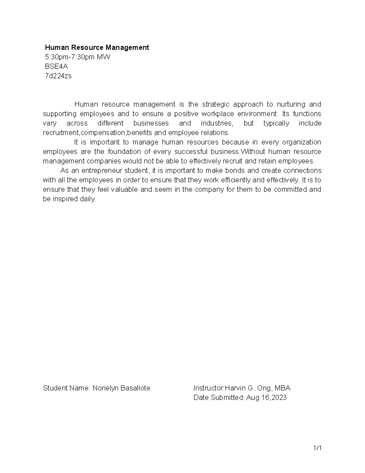 Reflection Paper - jgytf8yoi - Human Resource Management 5:30pm-7:30pm ...