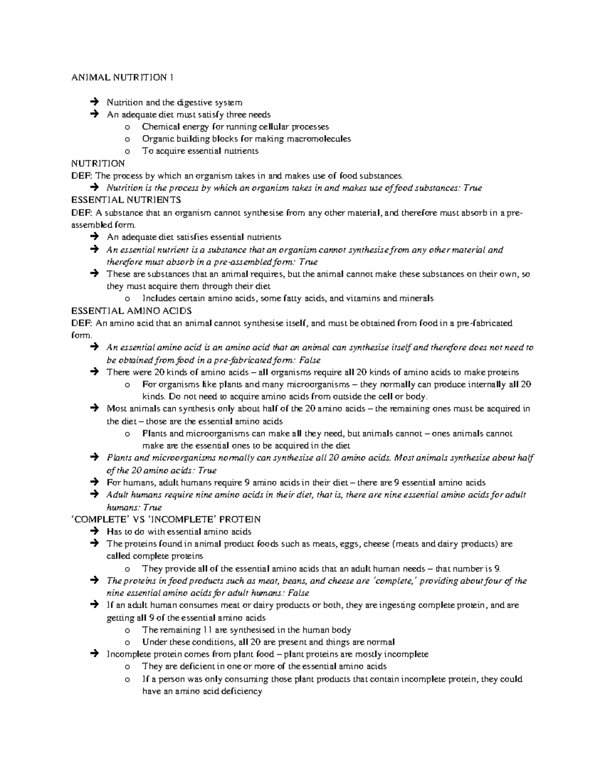 Animal Nutrition Notes - ANIMAL NUTRITION 1 Nutrition and the digestive ...