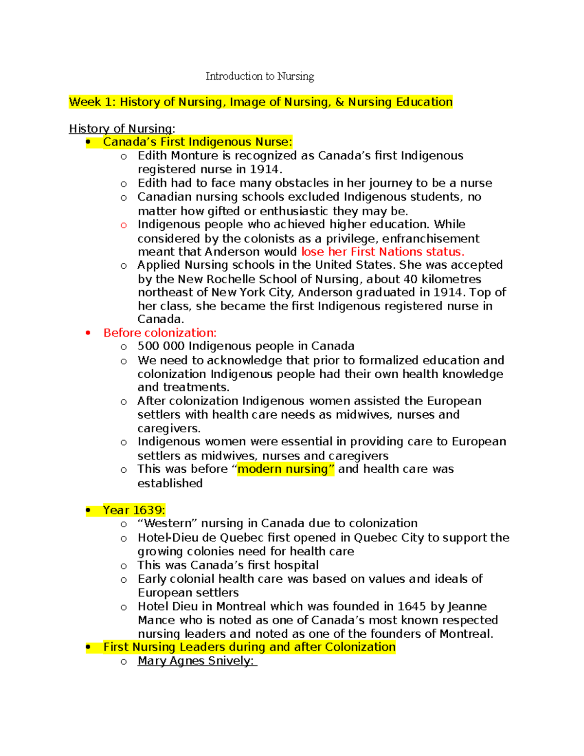 Introduction to Nursing - o Edith had to face many obstacles in her ...