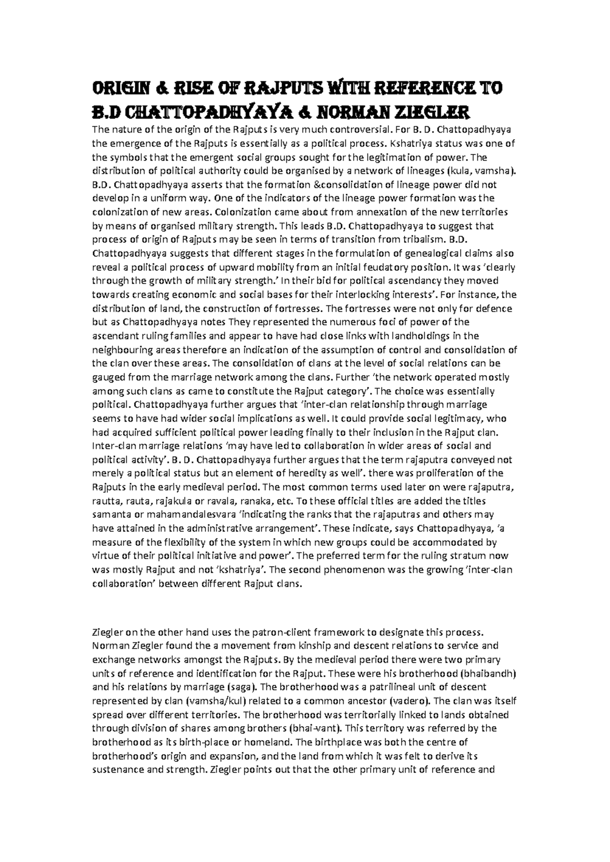 MAHI 106 Origin & Rise of Rajputs with reference to B D Chattopadhyaya ...
