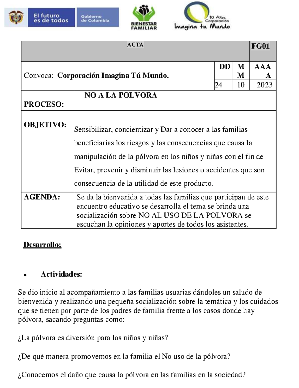 Acta No a la Polvora parque educativo genesis 1 - ACTA FG Convoca ...