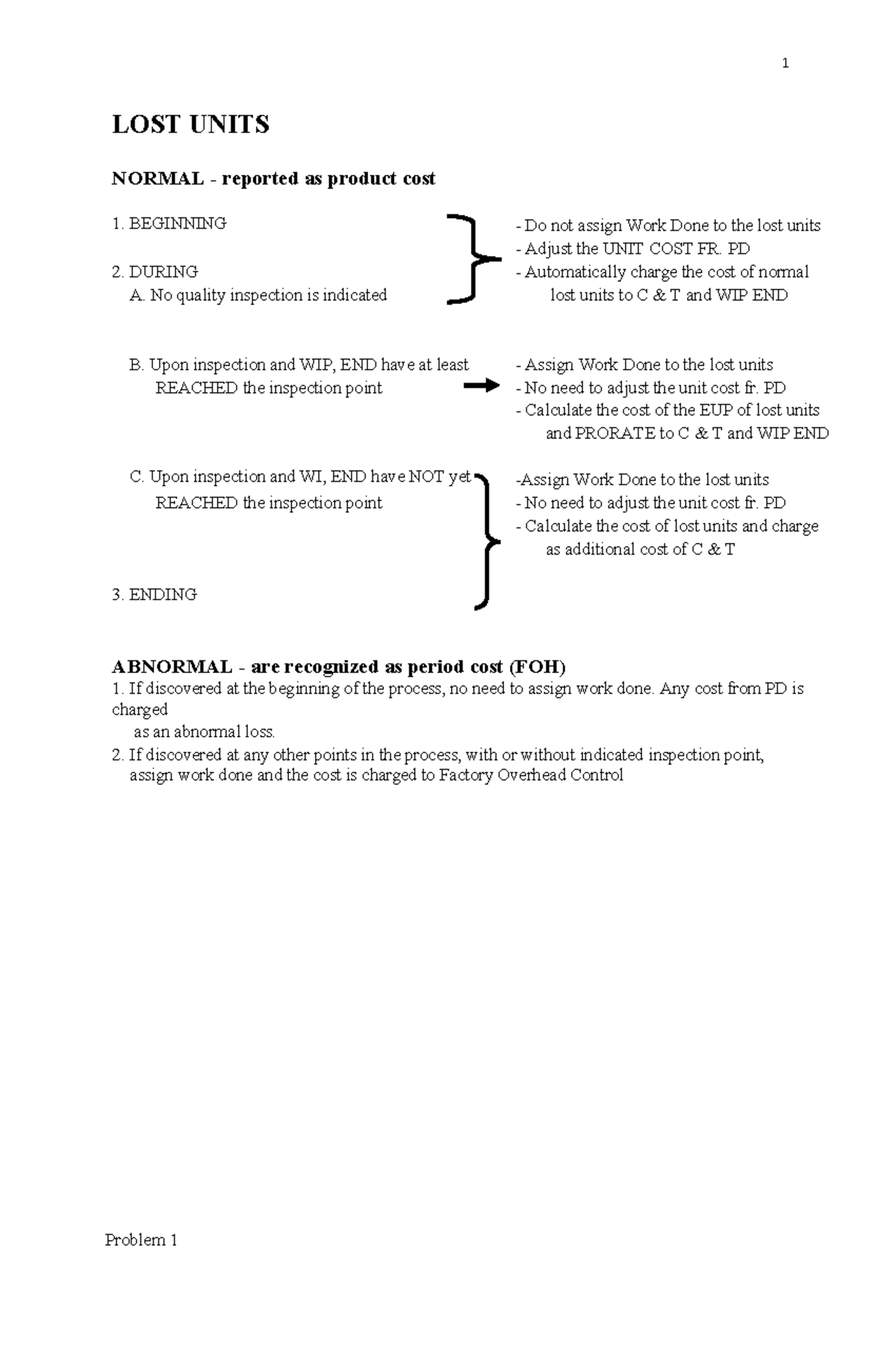 Strategic COST Management - LOST Units - 1 LOST UNITS NORMAL - reported ...